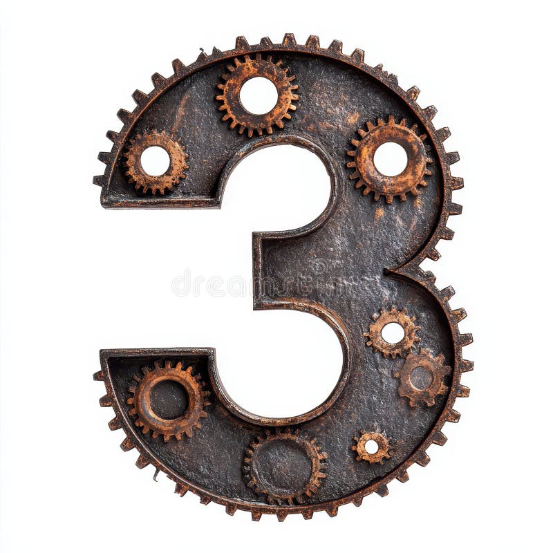A Stylized Number Three Featuring Gears, Evoking a Steampunk Aesthetic ...