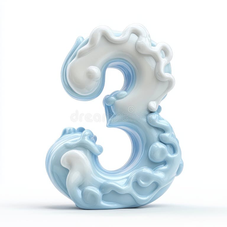A Stylized Number Three with a Fluid, Wave-like Design in Blue and ...