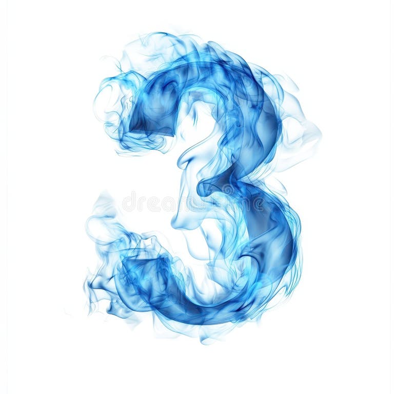 A Stylized Number Three Formed from Blue Smoke Against a White ...