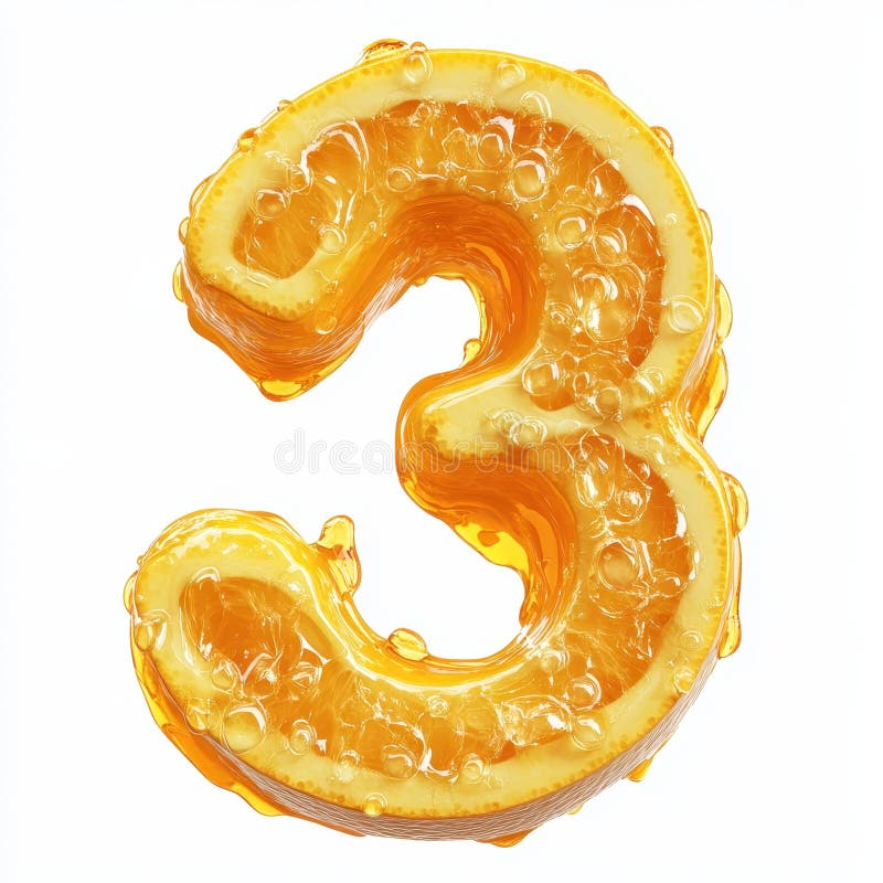A Stylized Number Three Made of Orange Jelly with Bubbles Stock ...