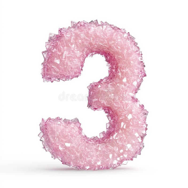 A Stylized Number Three Made of Pink, Crystalline Material, Presenting ...