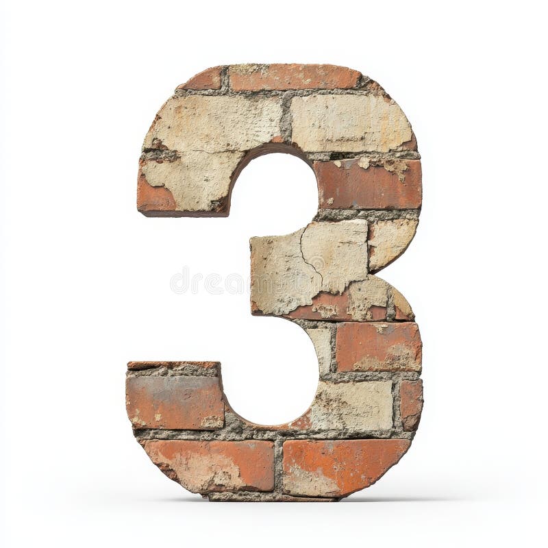A Stylized Number Three Made of Weathered Brick, Showcasing Texture and ...