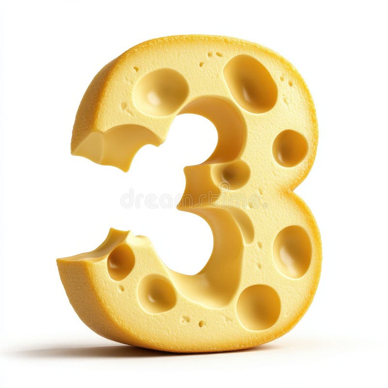 A Stylized Number Three Made of Yellow Cheese with Holes Stock ...