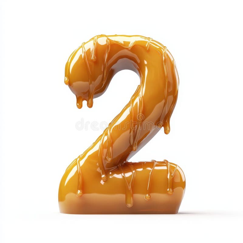 A Stylized Number Two Covered in a Glossy, Dripping Caramel-like ...