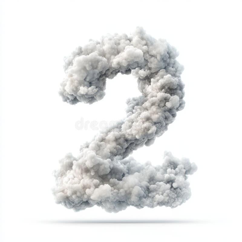 A Stylized Number Two Formed from Fluffy, Gray Clouds Against a White ...
