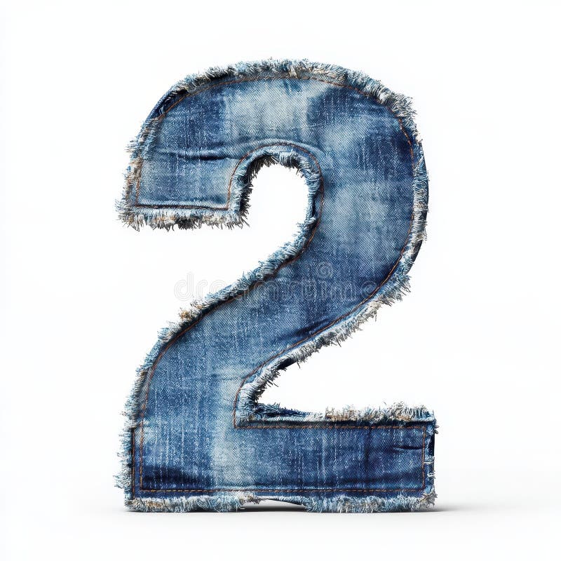 A Stylized Number Two Made of Denim Fabric with Frayed Edges Stock ...