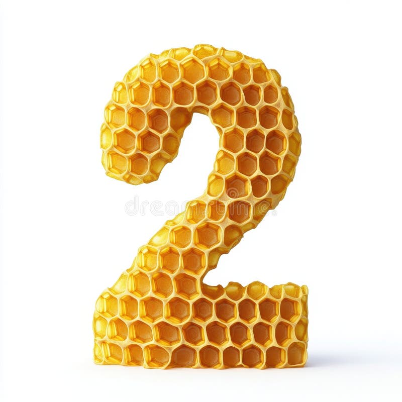A Stylized Number Two Made of Honeycomb, Showcasing Texture and Color ...