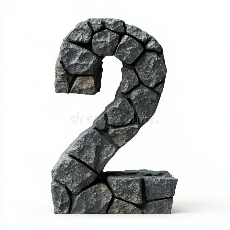 A Stylized Number Two Made of Textured Stone, Showcasing a Rugged and ...
