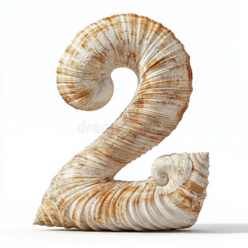 A Stylized Number Two Resembling a Seashell, Showcasing Intricate Patterns and Textures Stock ...