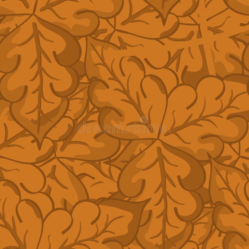 Stylized Oak Leaf Vector Seamless Pattern Background. Monochrome Ochre ...