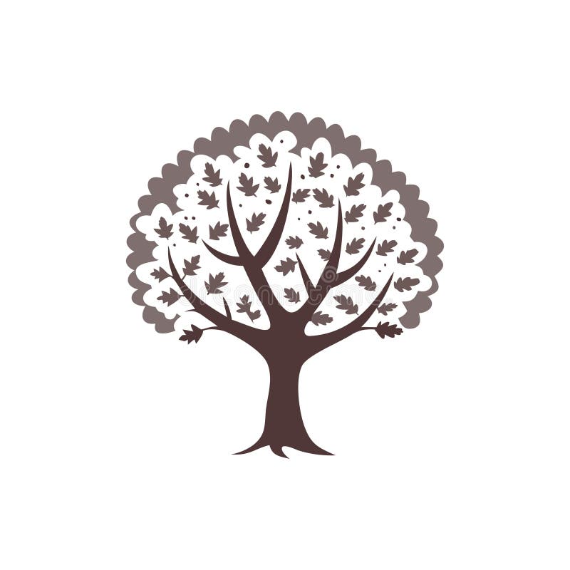 Stylized Oak Tree Illustration with Leaves and Dots on White Background ...