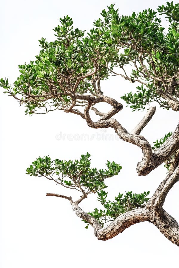 Stylized Oak Tree with Sprawling Branches on a Minimalistic White ...