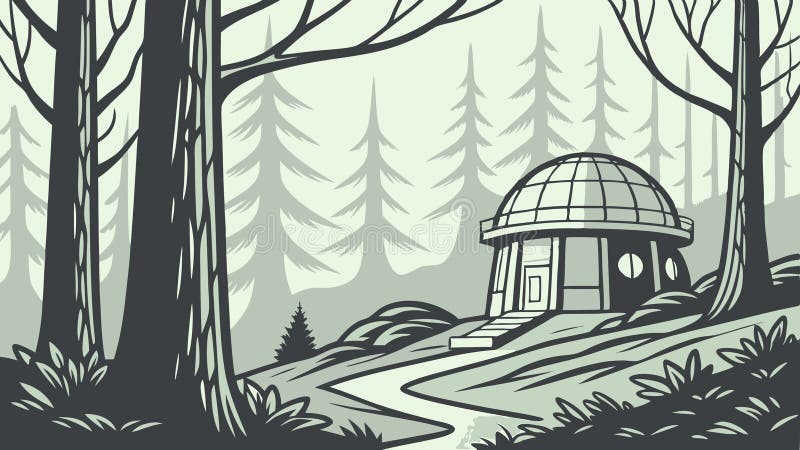 Stylized Observatory Dome in Forest, Vector Design Generative AI Stock ...