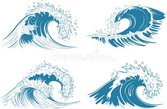 Stylized Ocean Wave Vector Collection Stock Vector - Illustration of ...