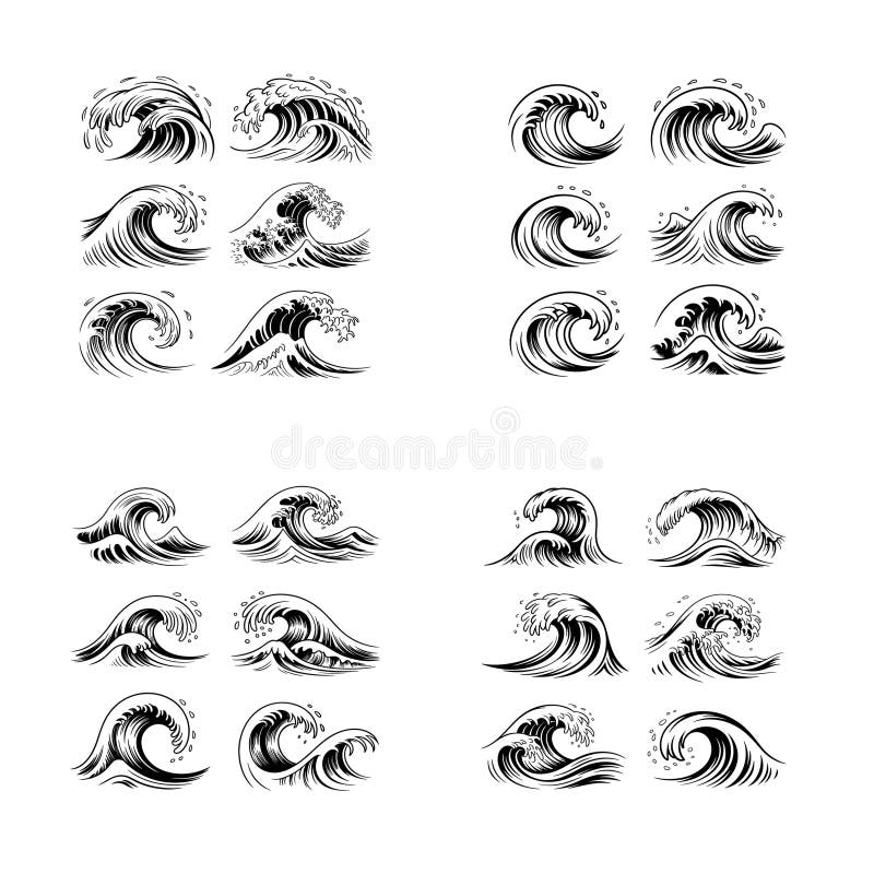 Stylized Ocean Wave Vector Collection Stock Vector - Illustration of ...