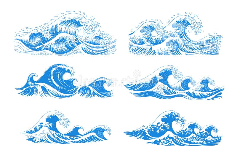 Stylized Ocean Wave Vector Collection Stock Vector - Illustration of ...