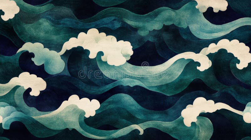 Stylized Ocean Waves Abstract Art Design Stock Illustration ...