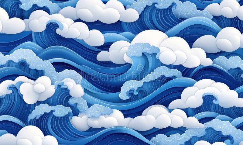 Stylized Ocean Waves Clouds Vibrant Blue White Colors Stock Photos - Free & Royalty-Free Stock ...