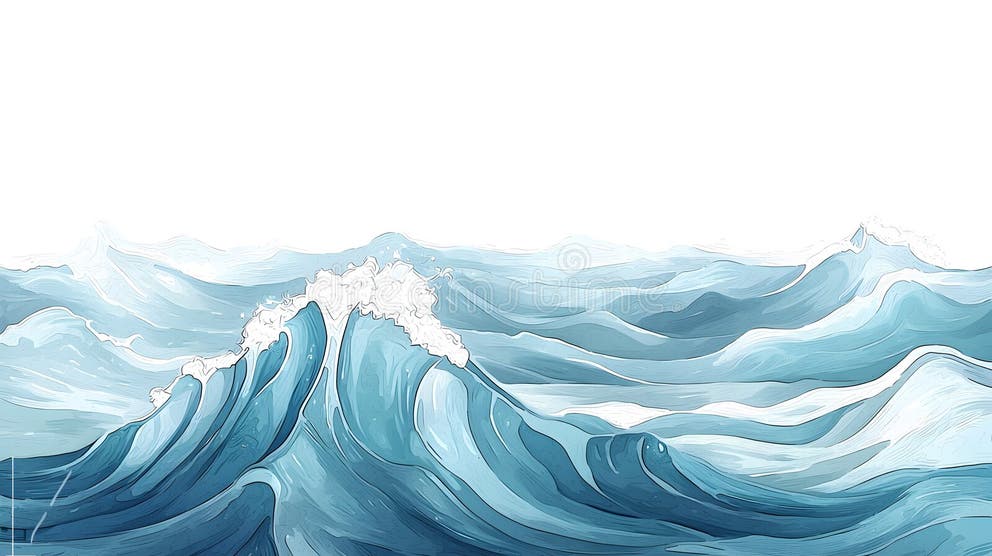 Stylized Ocean Waves in Shades of Blue and White Stock Image - Image of ...