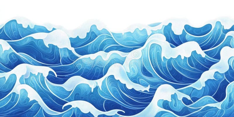 Stylized Ocean Waves, Water , Art Stock Illustration - Illustration of ...