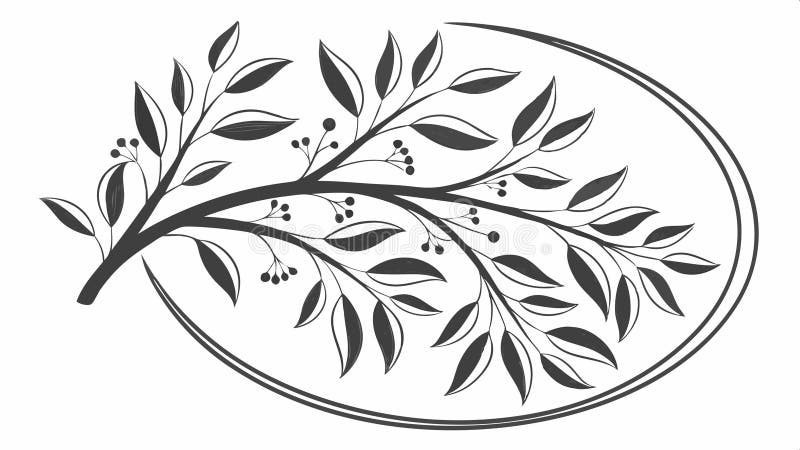 Stylized Olive Branch Design with Leaves and a Simple Oval Frame Vector ...