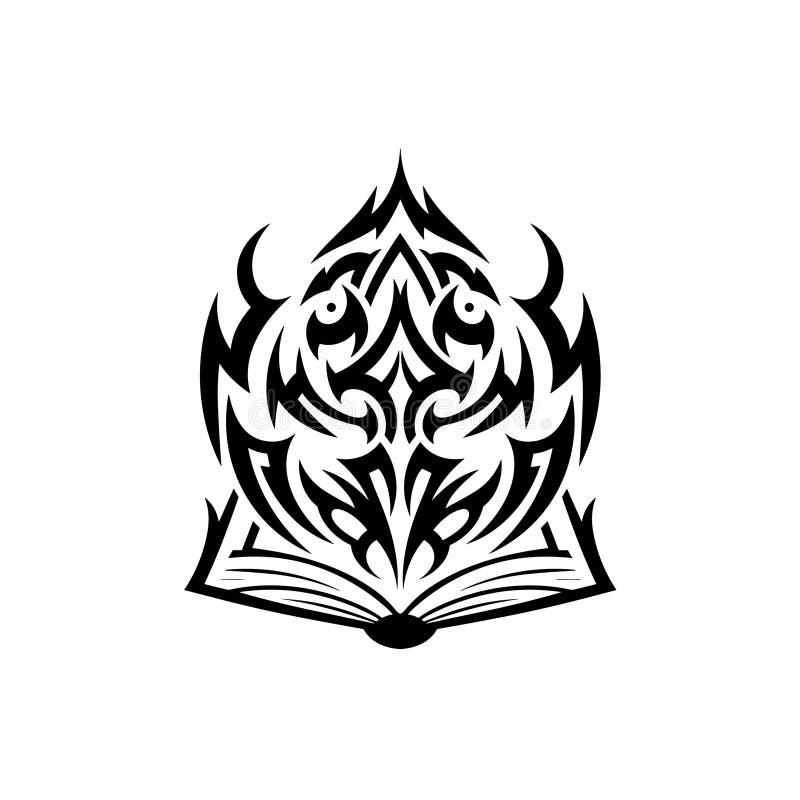 Stylized Open Book with Abstract Tribal Pattern in Black and White ...