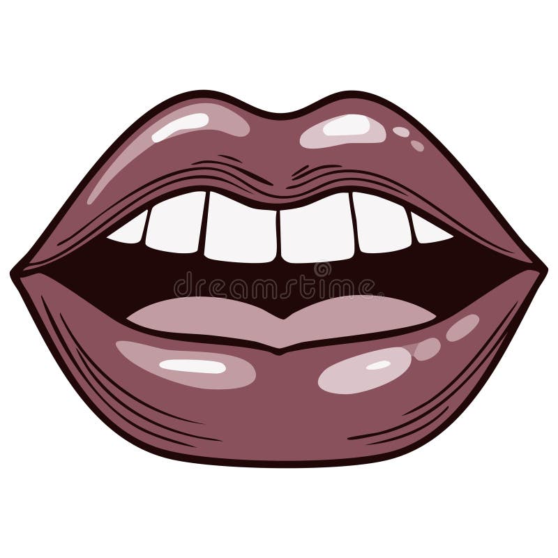 Stylized Open Mouth with Brownish-Red Lips and White Teeth Cartoon ...