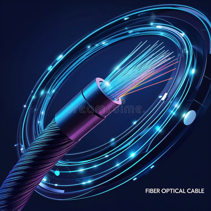 Stylized Optical Fiber Cable on Rich Dark Blue Gradient Background ...