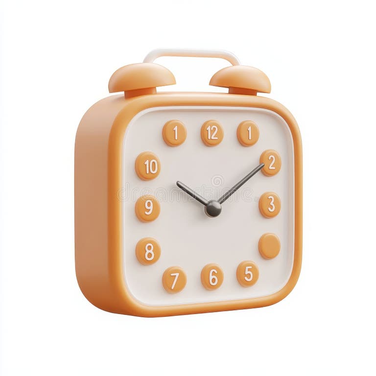 A Stylized Orange Alarm Clock with a White Face and Bold Numbers Stock ...