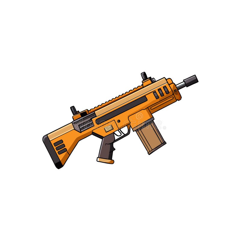 Stylized Orange Assault Rifle on White Background, Angled View Stock ...
