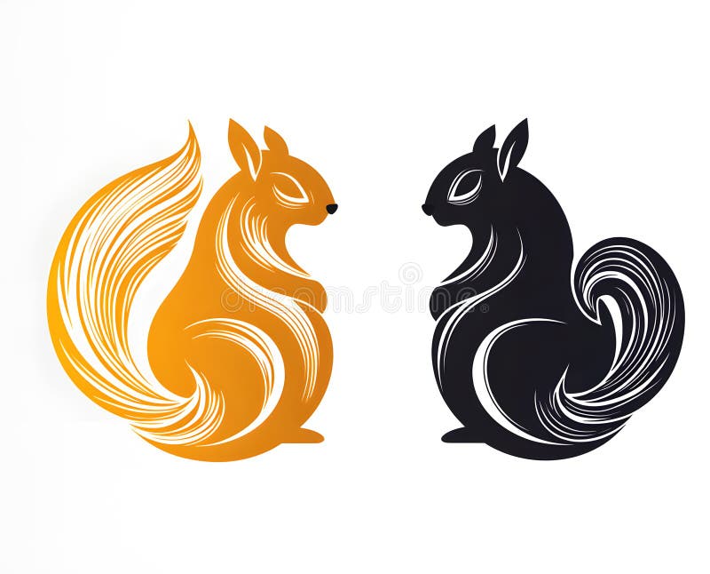Stylized Orange and Black Squirrels on White Background Stock ...