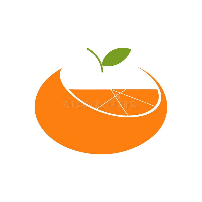 Stylized Orange Icon with Leaf and Segmented Interior Stock Vector ...