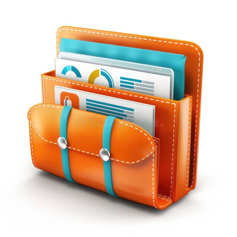 Orange Leather Portfolio with Documents and Charts Stock Illustration ...