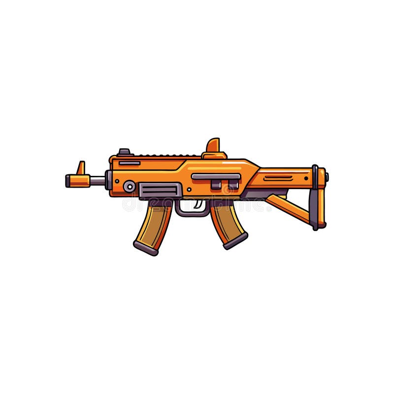 Stylized Orange Submachine Gun Vector Illustration on White Background ...