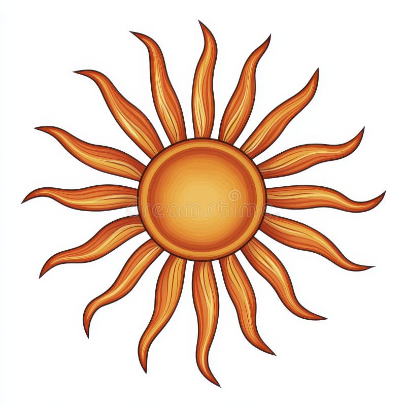 Stylized Orange Sun Illustration with Radiating Rays on White ...