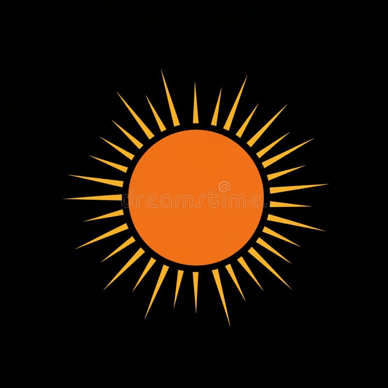 Stylized Orange Sun with Sharp Triangular Rays Radiating Outward, Set ...