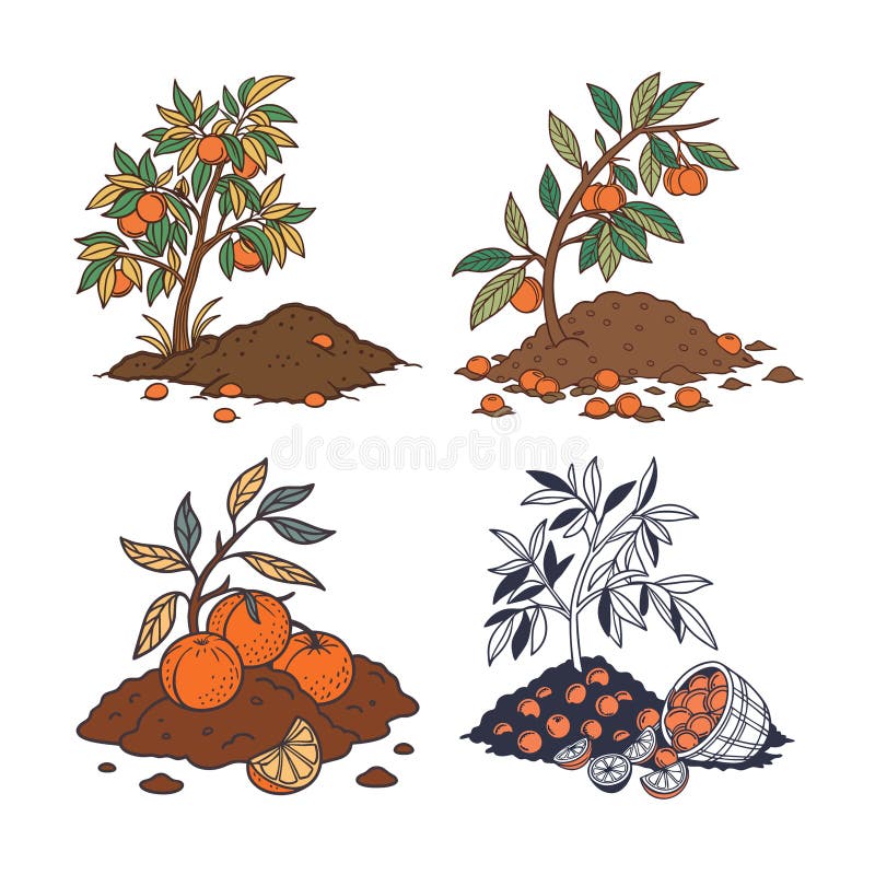 Stylized Orange Tree with Fruit and Mound of Dirt Stock Vector ...