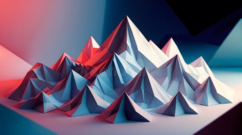Stylized Origami Low Poly Mountain Scene with Geometric Shadows Stock ...