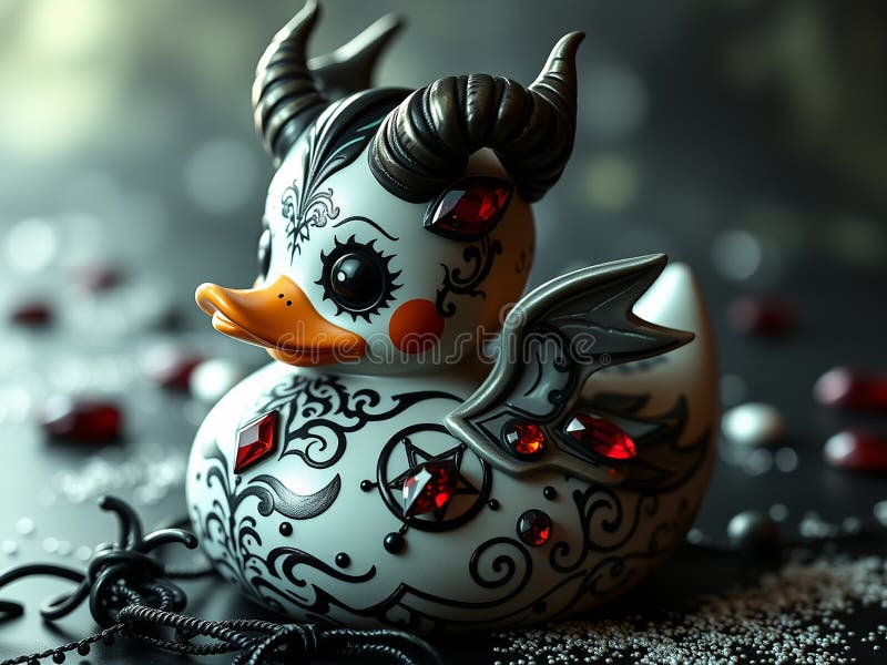 A Stylized, Ornate Rubber Duck with Gothic Elements, Including Horns ...