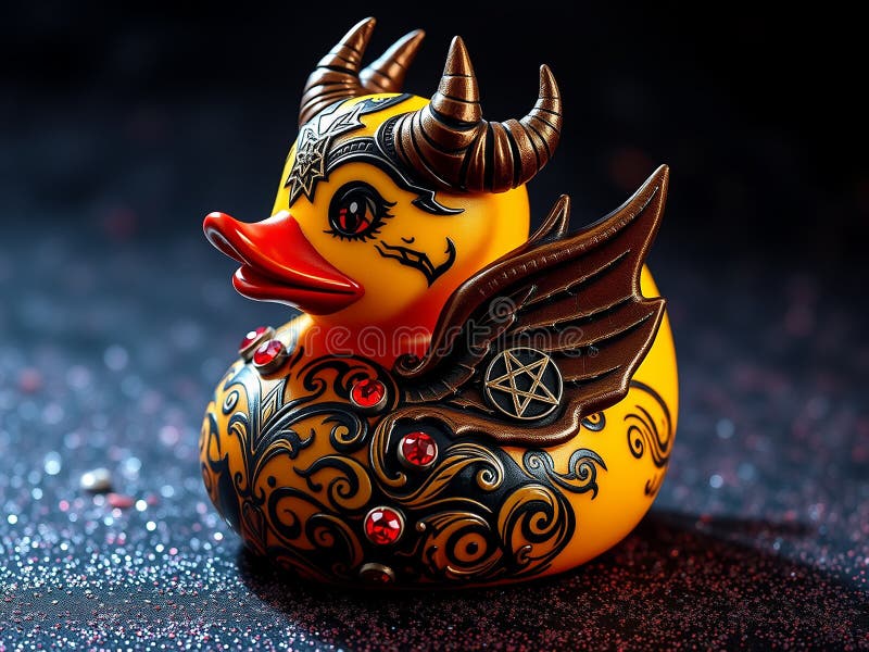 A Stylized, Ornate Rubber Duck with Gothic Elements, Including Horns ...