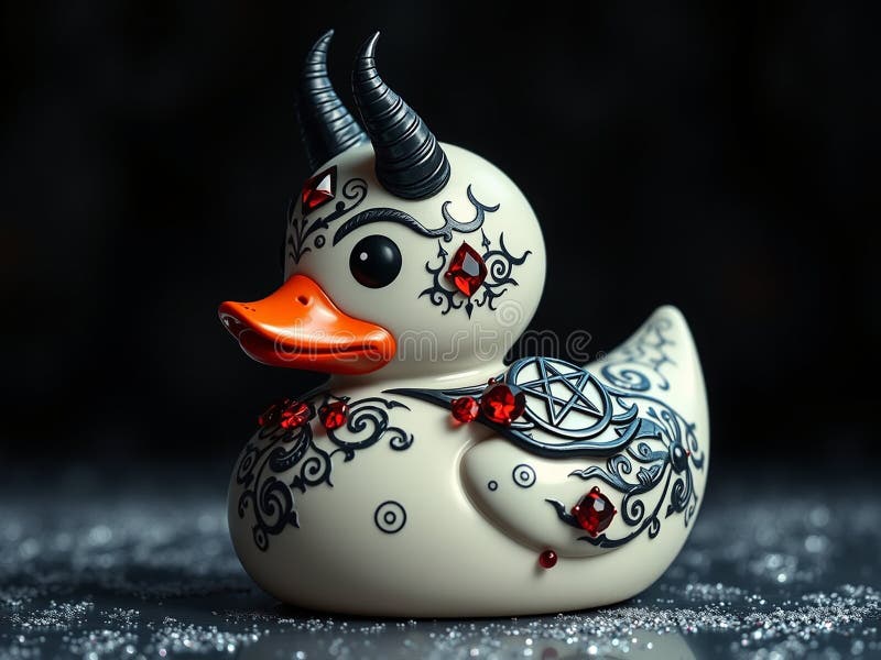 A Stylized, Ornate Rubber Duck with Gothic Elements, Including Horns ...