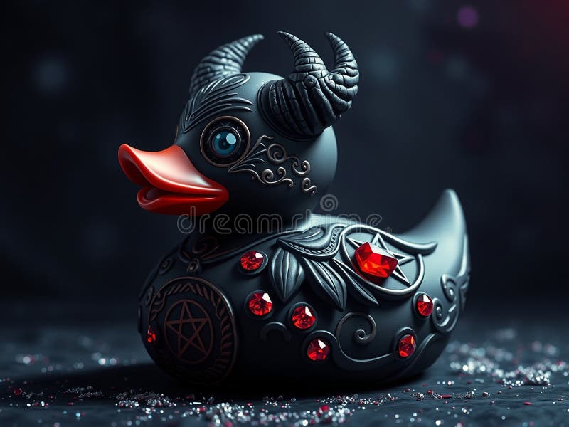 A Stylized, Ornate Rubber Duck with Gothic Elements, Including Horns ...
