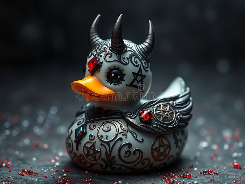 A Stylized, Ornate Rubber Duck with Gothic Elements, Including Horns ...