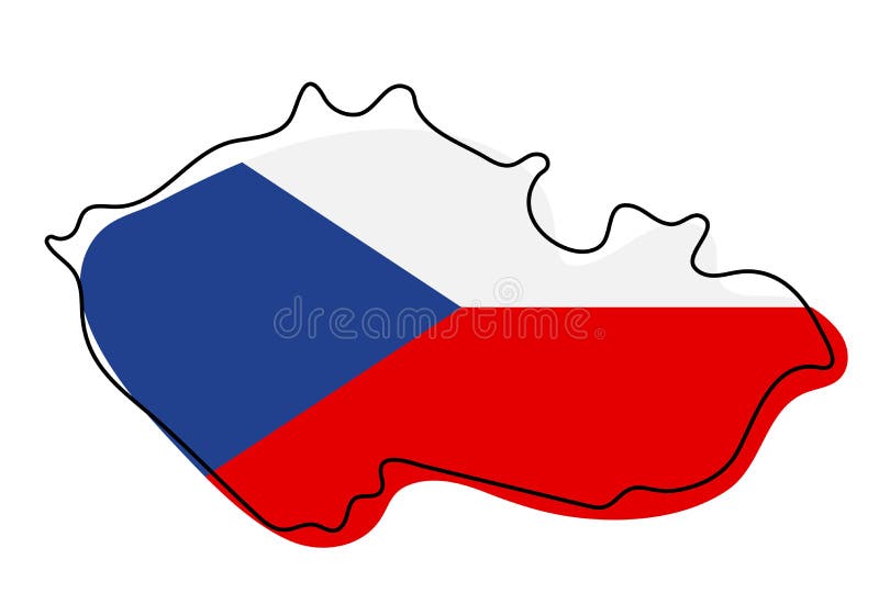 Stylized Outline Map of Czech with National Flag Icon. Flag Color Map ...
