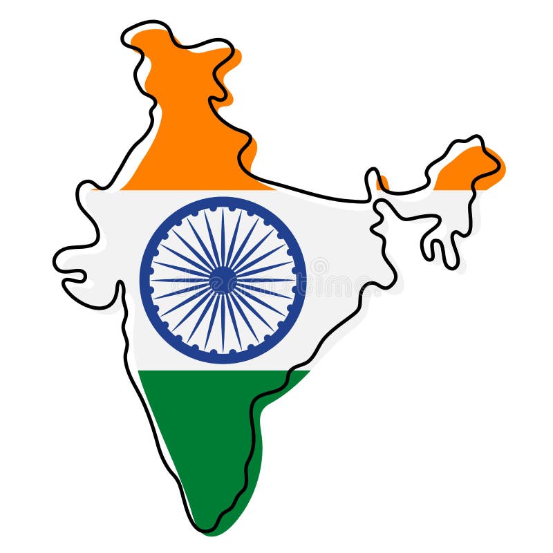 Stylized Outline Map of India with National Flag Icon. Flag Color Map ...