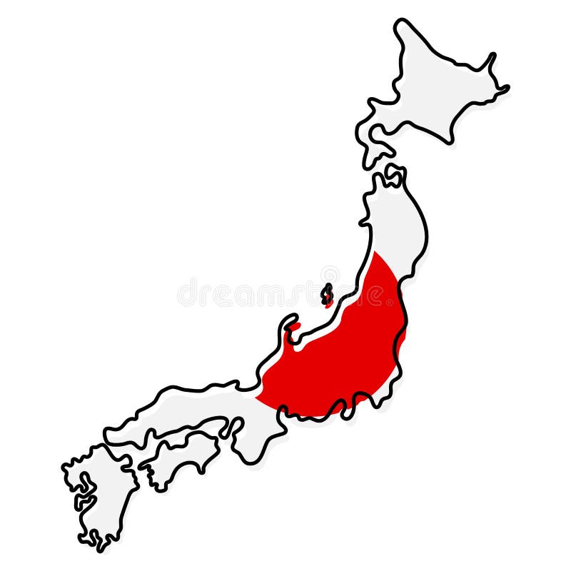 Stylized Outline Map of Japan with National Flag Icon. Flag Color Map ...
