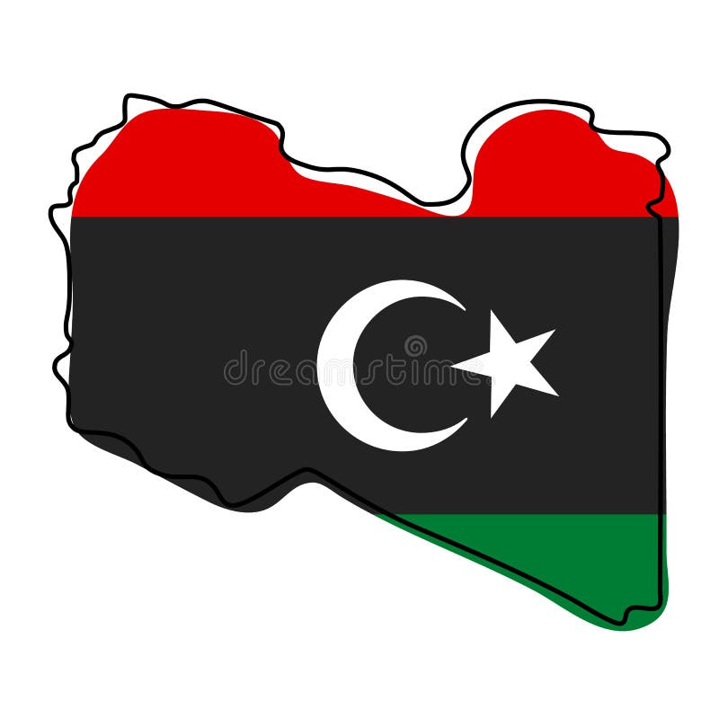 Stylized Outline Map of Libya with National Flag Icon. Flag Color Map ...