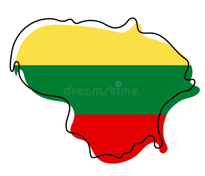 Stylized Outline Map of Lithuania with National Flag Icon. Flag Color ...