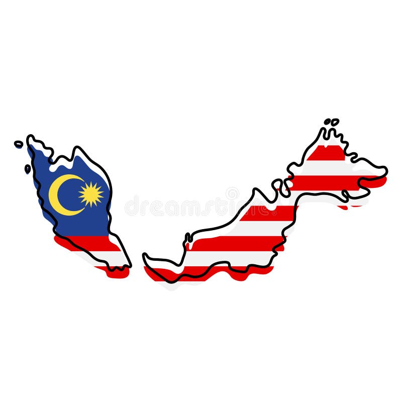 Stylized Outline Map of Malaysia with National Flag Icon. Flag Color ...
