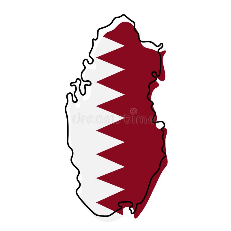 Stylized Outline Map of Qatar with National Flag Icon. Flag Color Map ...